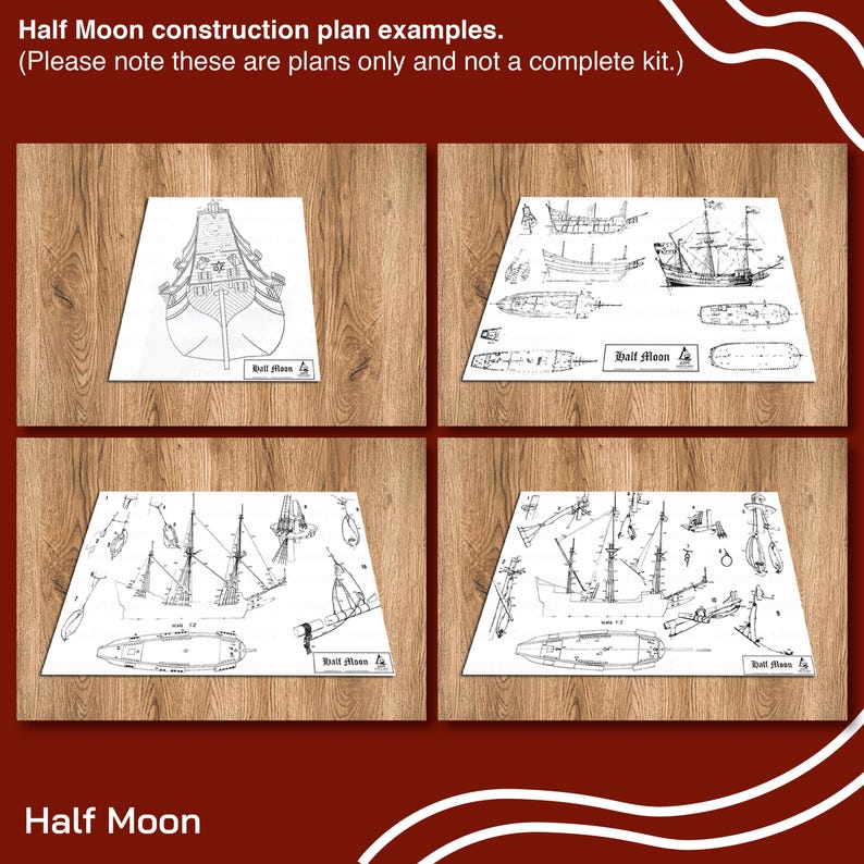 Half Moon Wooden Ship Model Draft Plans | 14 Tif Files | Numbered ...
