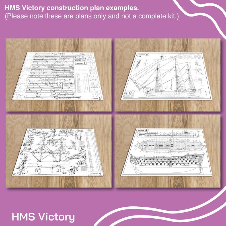 HMS Victory Wooden Ship Model Draft Plans | 35 Tif Files | Numbered ...