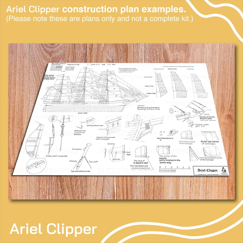 Ariel Clipper Wooden Ship Model Plans, 1:200 Scale (PDF-TIF Download ...