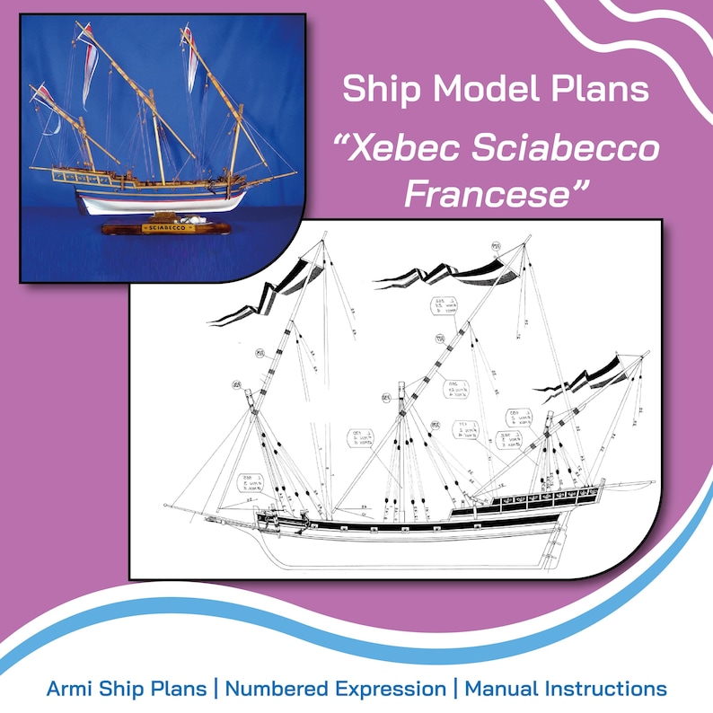 Xebec Sciabecco Francese Wooden Ship Model Assembly Plans | 3 High ...