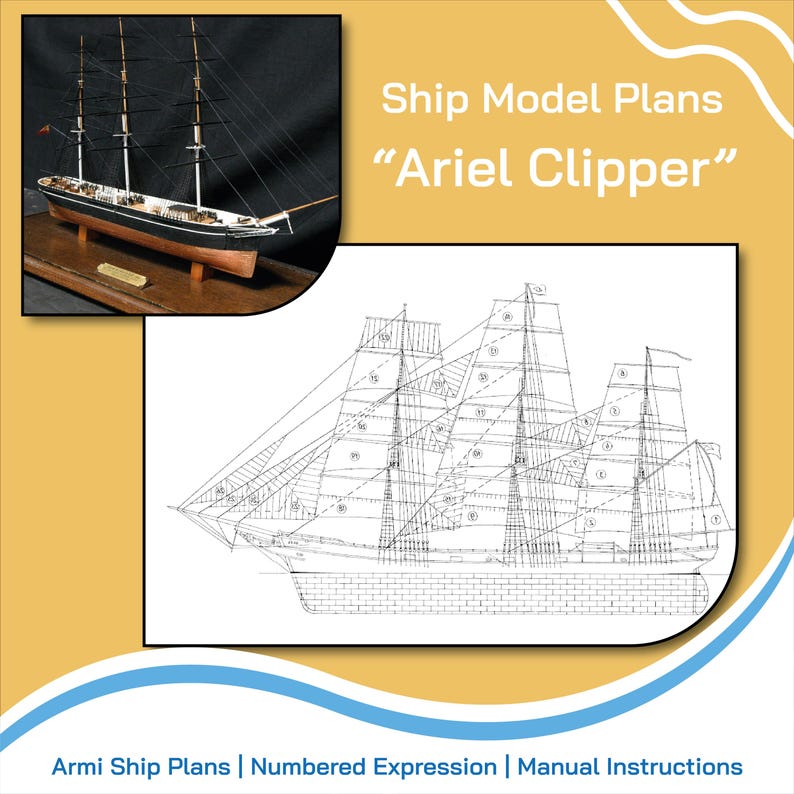 Ariel Clipper Wooden Ship Model Plans, 1:200 Scale (PDF-TIF Download ...