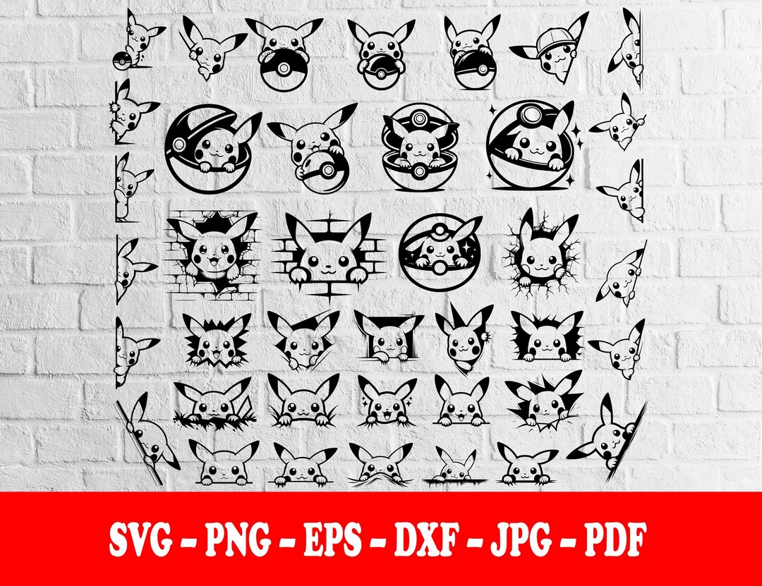40 Peeking Pikachu, 40 Pack, Svg, T-shirt, Sticker, Mug Wrap, Vector ...