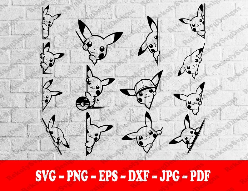 40 Peeking Pikachu, 40 Pack, Svg, T-shirt, Sticker, Mug Wrap, Vector ...