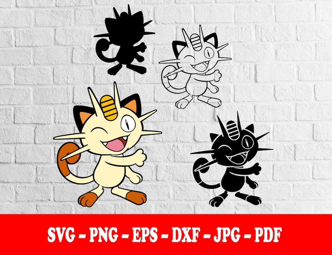 MEOWTH, Pokemon, 4 Pack, Svg, T-shirt, Sticker, Mug Wrap, Vector ...