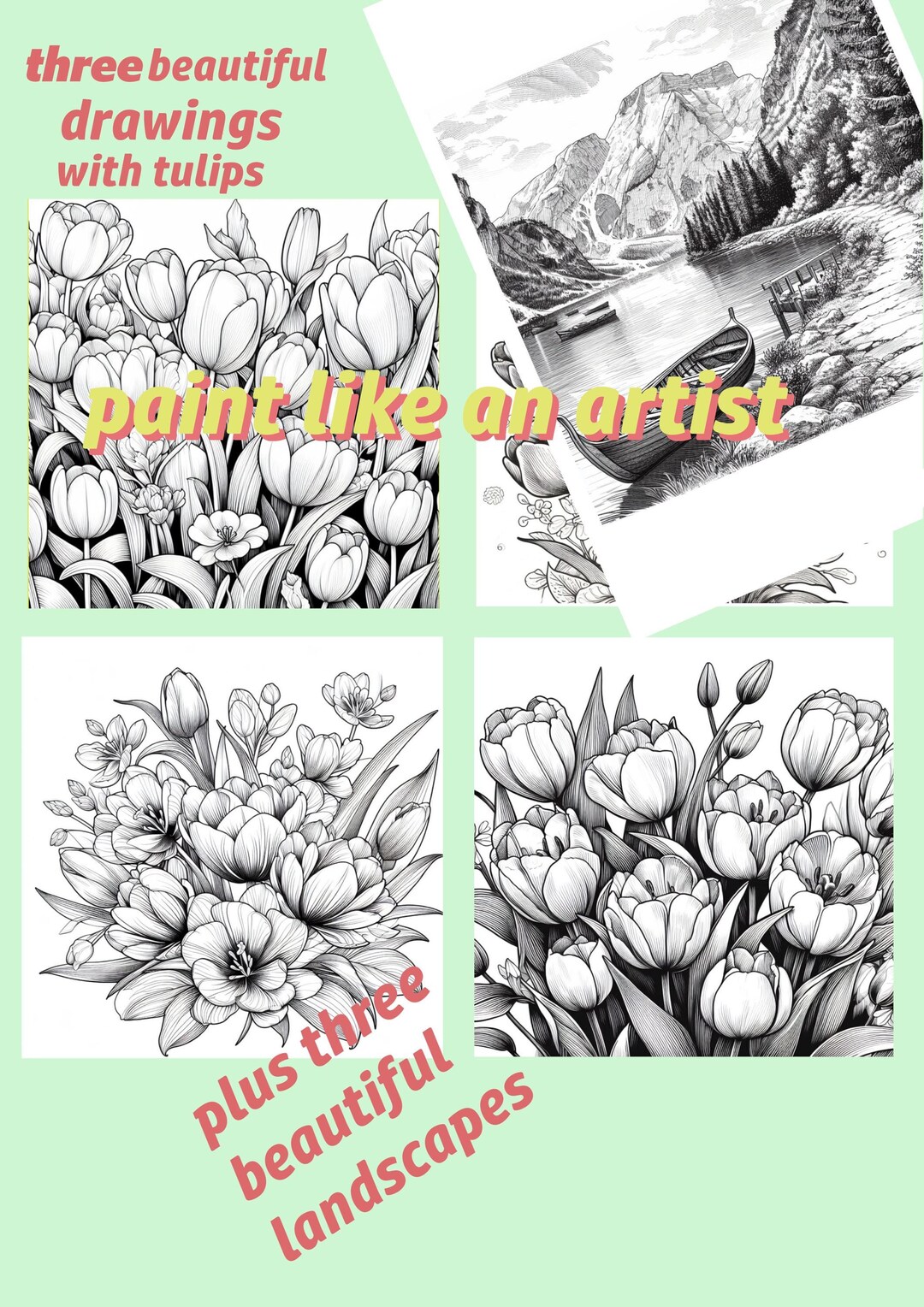 Paint Like an Artist Digital Download A3 Coloring Pages for Adults, Two ...