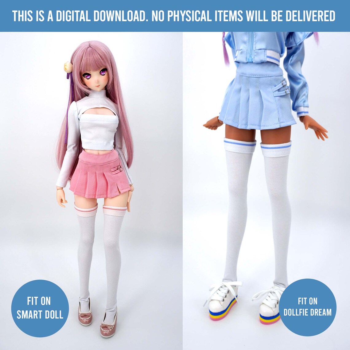 1/3 BJD Doll Swing Pattern. Tigh High Socks With Edge Trim for Dollfie ...