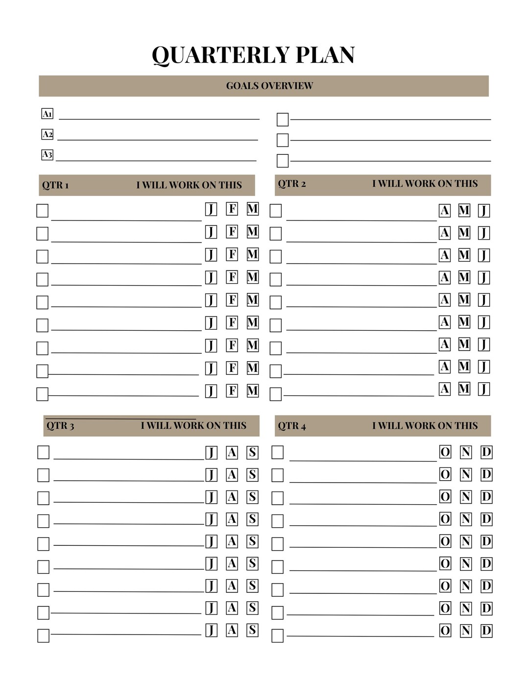 Quarterly Plan Sheet - Etsy