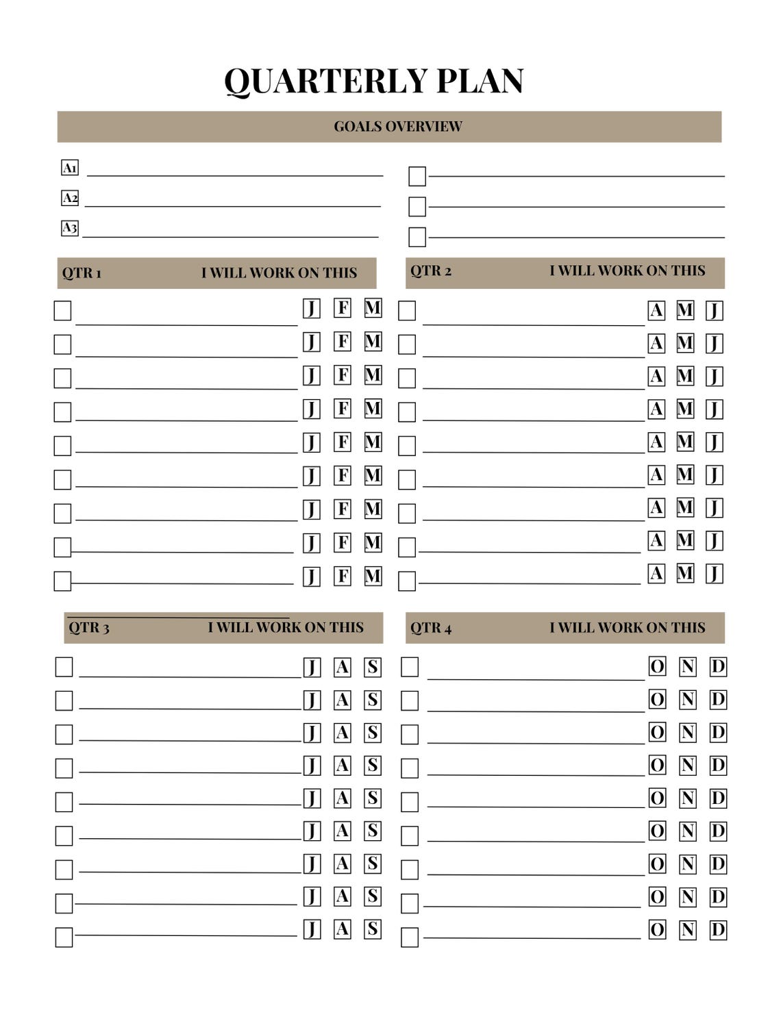 Quarterly Plan Sheet - Etsy