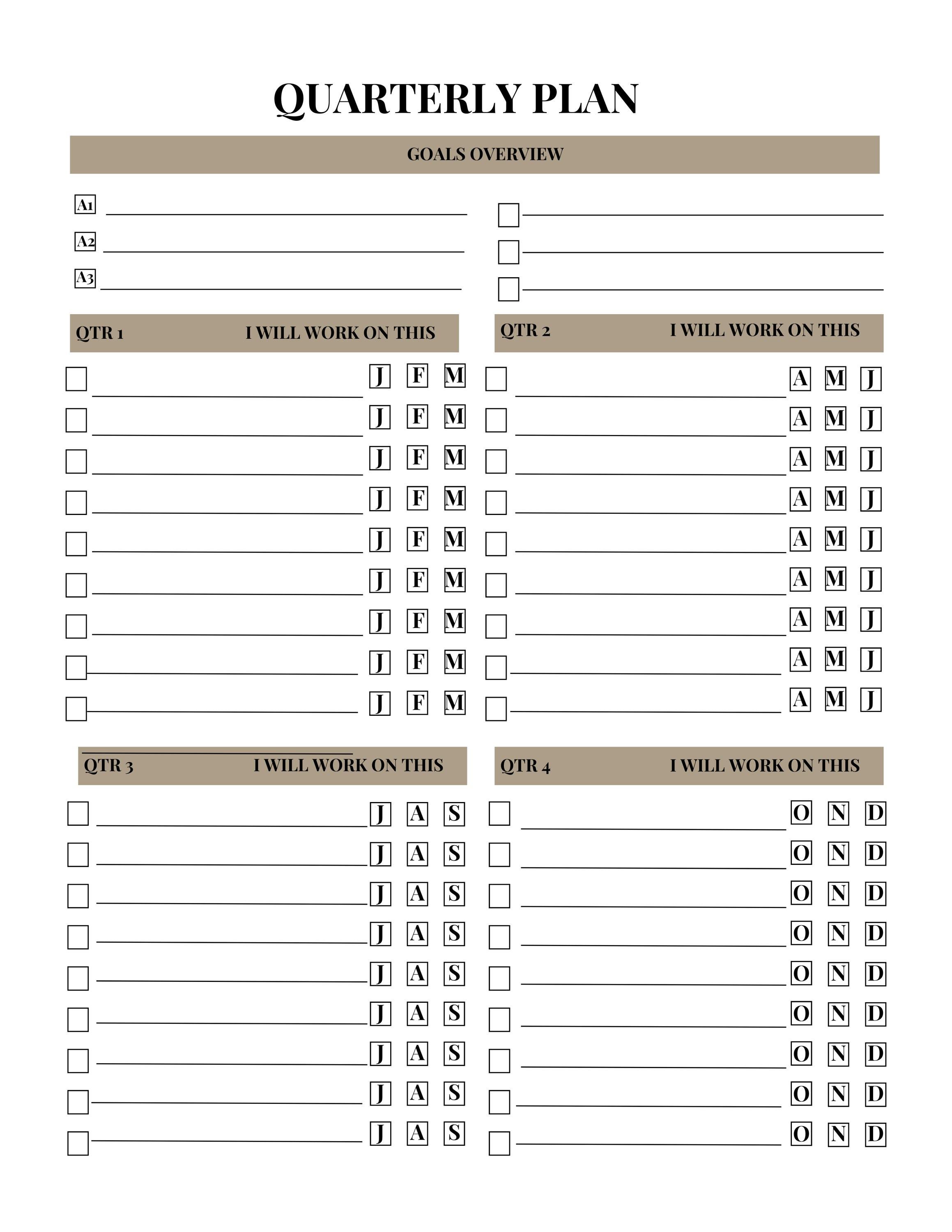 Quarterly Plan Sheet - Etsy