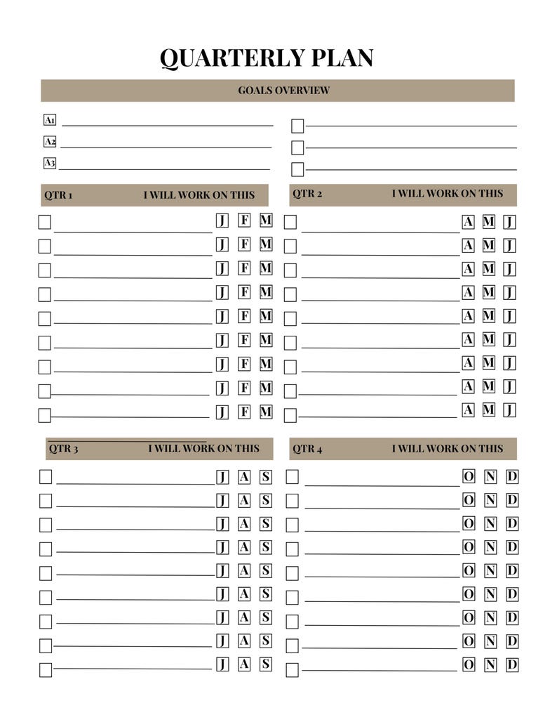 Quarterly Plan Sheet - Etsy