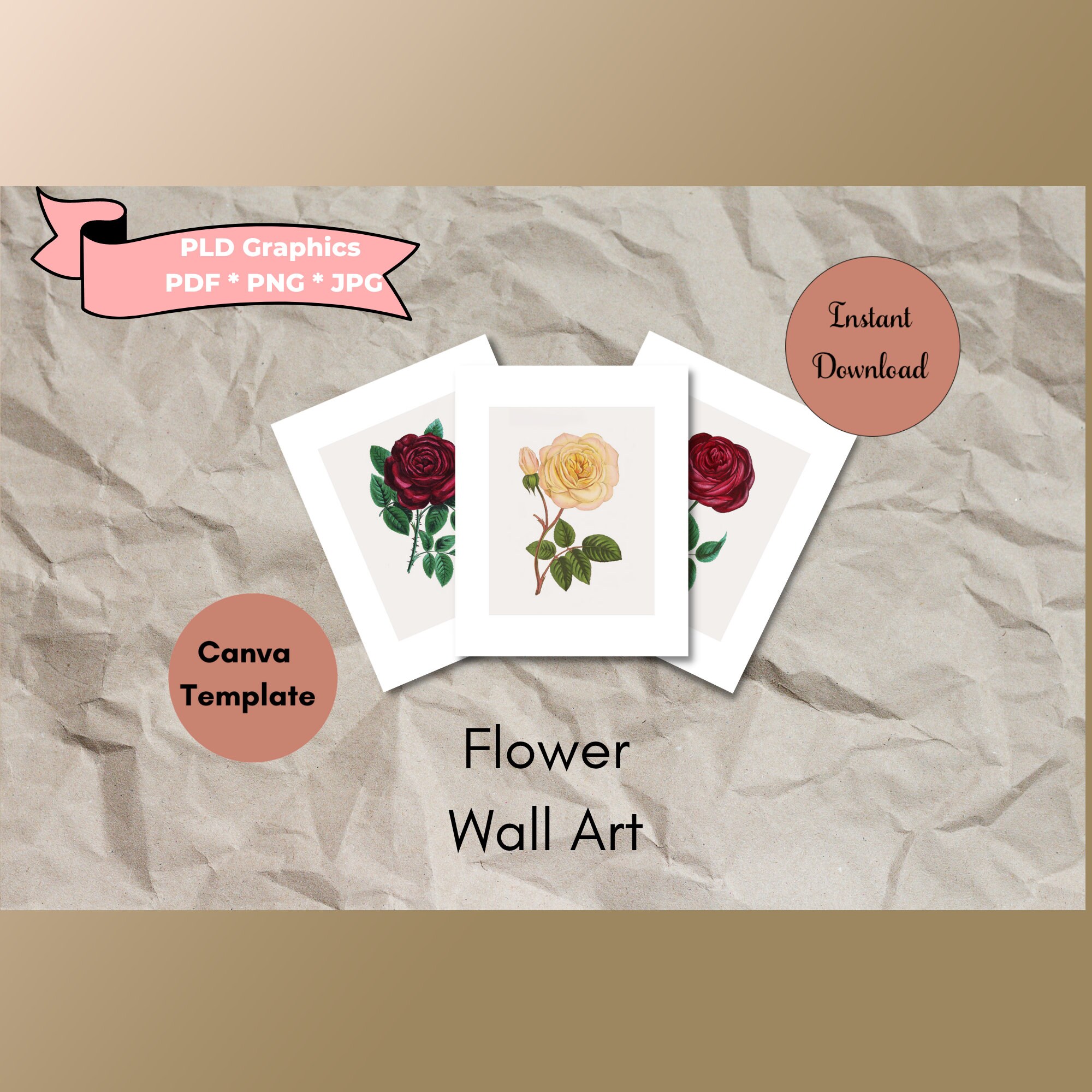 Printable Rose Flower Wall Art set of 3 - Etsy