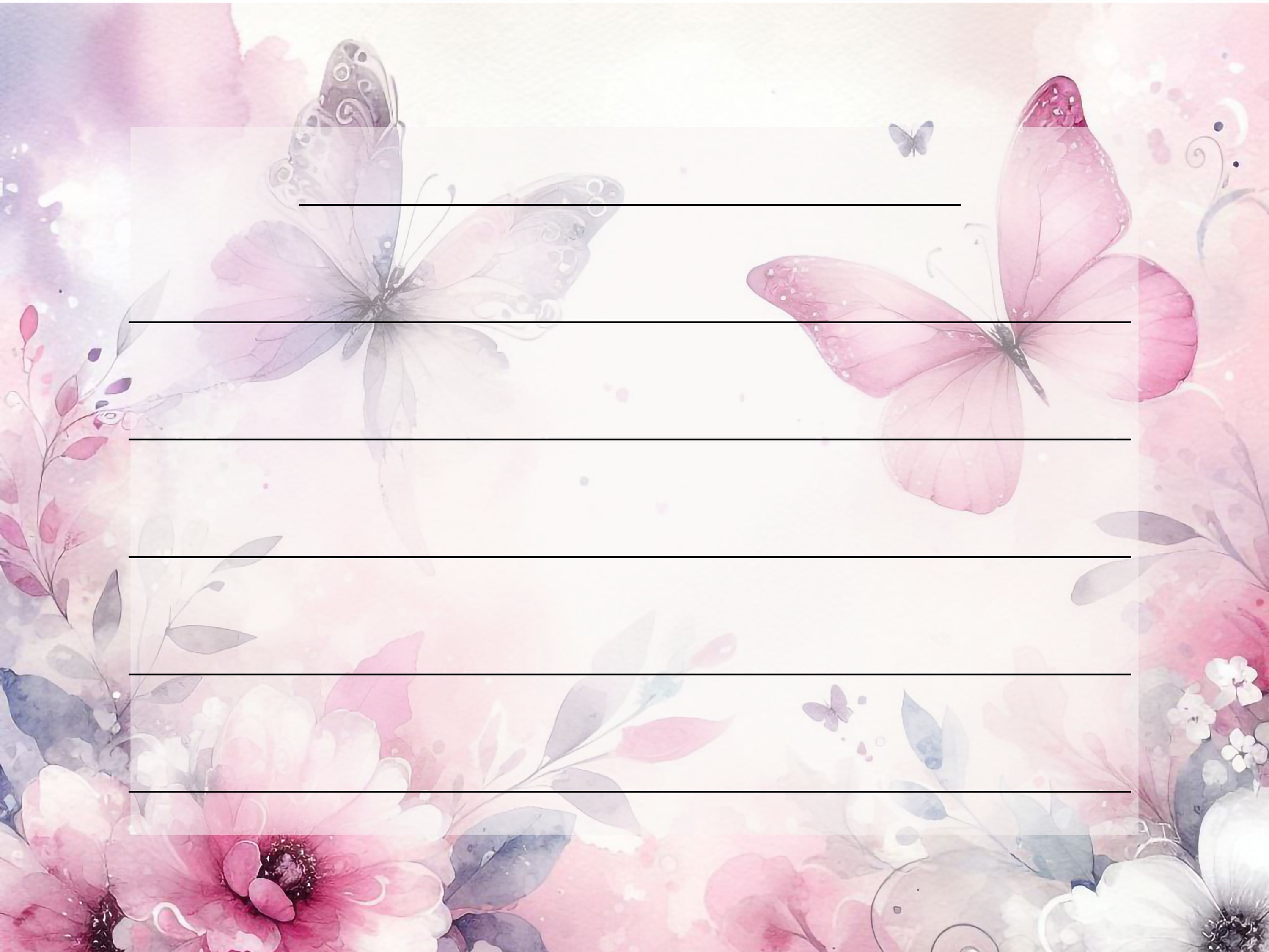 Flower Butterfly Note Cards-instant Download - Etsy