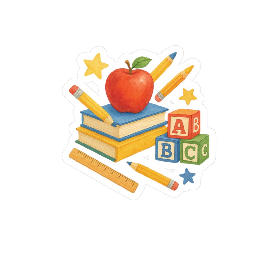 Back to School Sticker-apple, Blocks, Books, and Pencils - Etsy