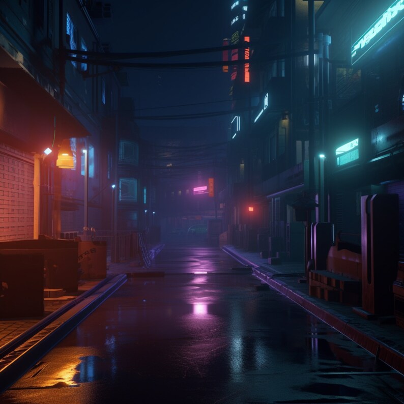 Cyberpunk Street Scene-ai Art - Etsy