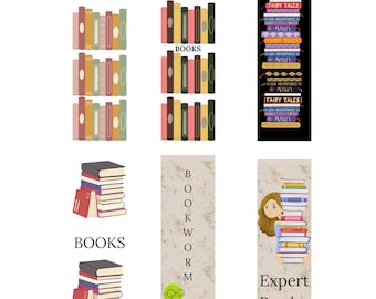 Stacked Books Printable Bookmarks Set of 5 Bookmarks for Booklovers ...