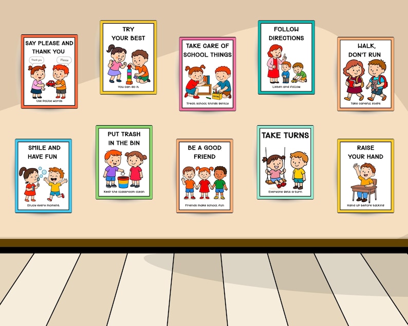 Classroom Rules Posters, Bright & Positive Behavior Charts, Colorful ...