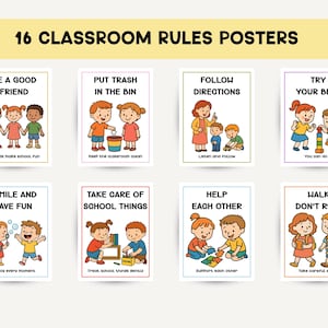 Classroom Rules Posters: Bright & Positive Signs (printable PDF ...