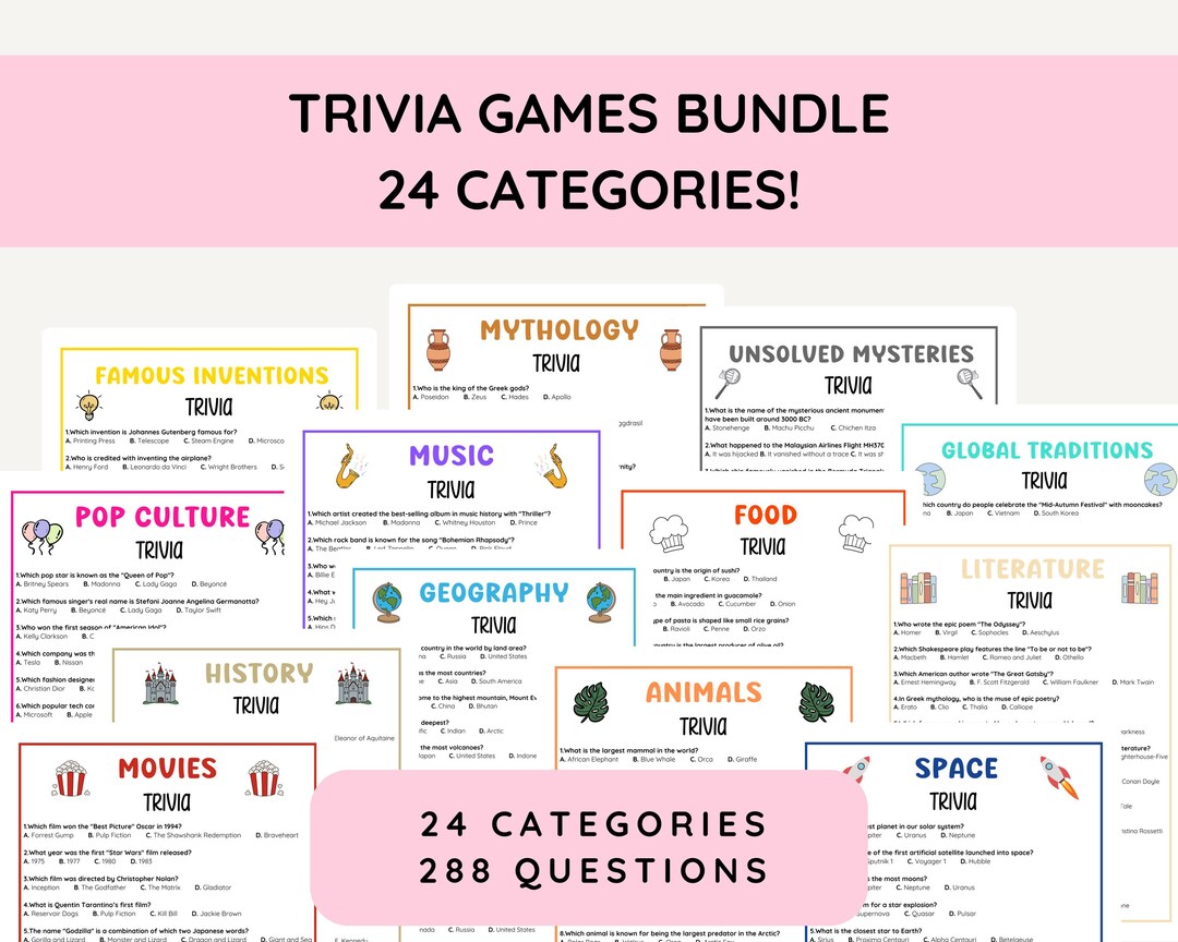 Trivia Games Bundle, Family Game Night, Office Trivia Games, Trivia ...