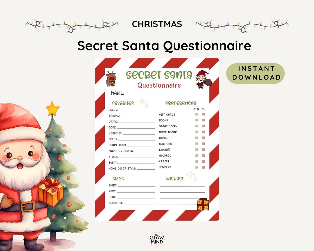 Secret Santa Questionnaire, Holiday Secret Santa Game, Family-friendly ...