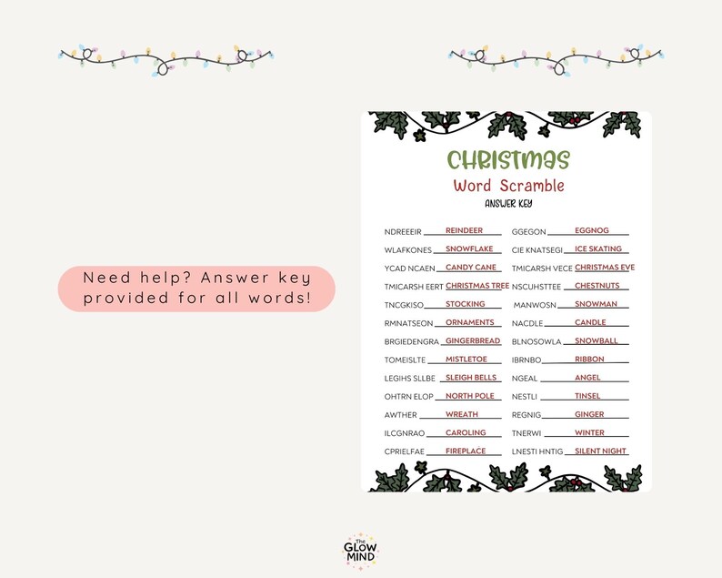 Christmas Word Scramble, Printable Holiday Game for All Ages, Holiday ...