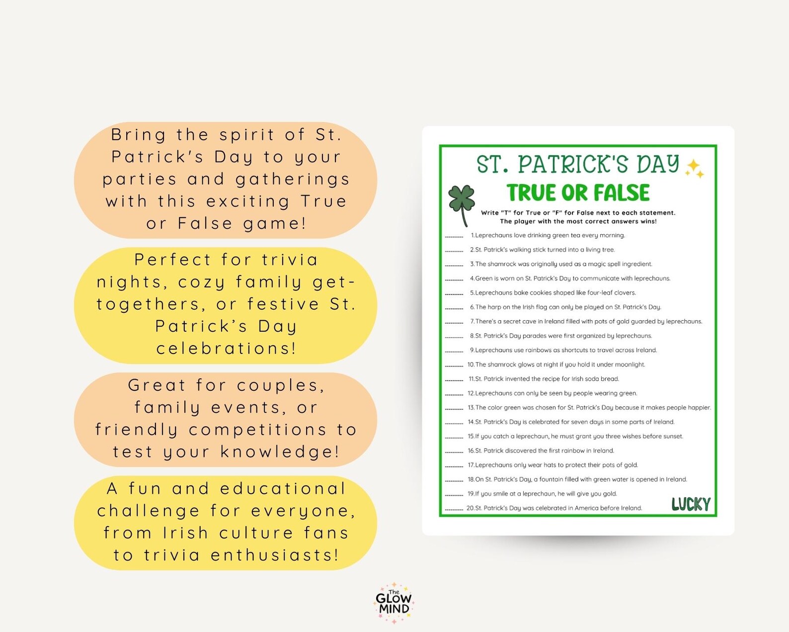St. Patrick's Day True or False Game: Irish Trivia (PDF) - Etsy