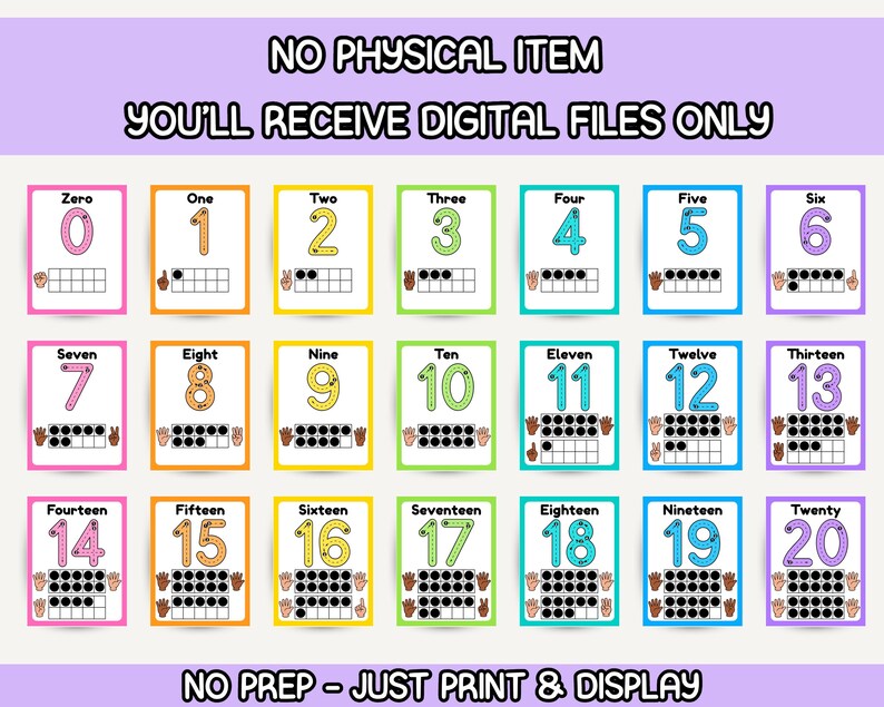 Rainbow Ten Frame Number Posters 0-20 | Kindergarten Math Learning ...