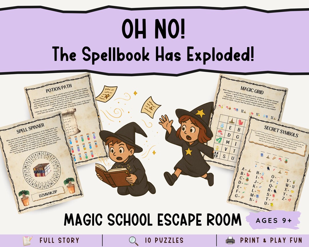 Magic School Escape Room Game for Kids, Magic School Spellbook Puzzle ...