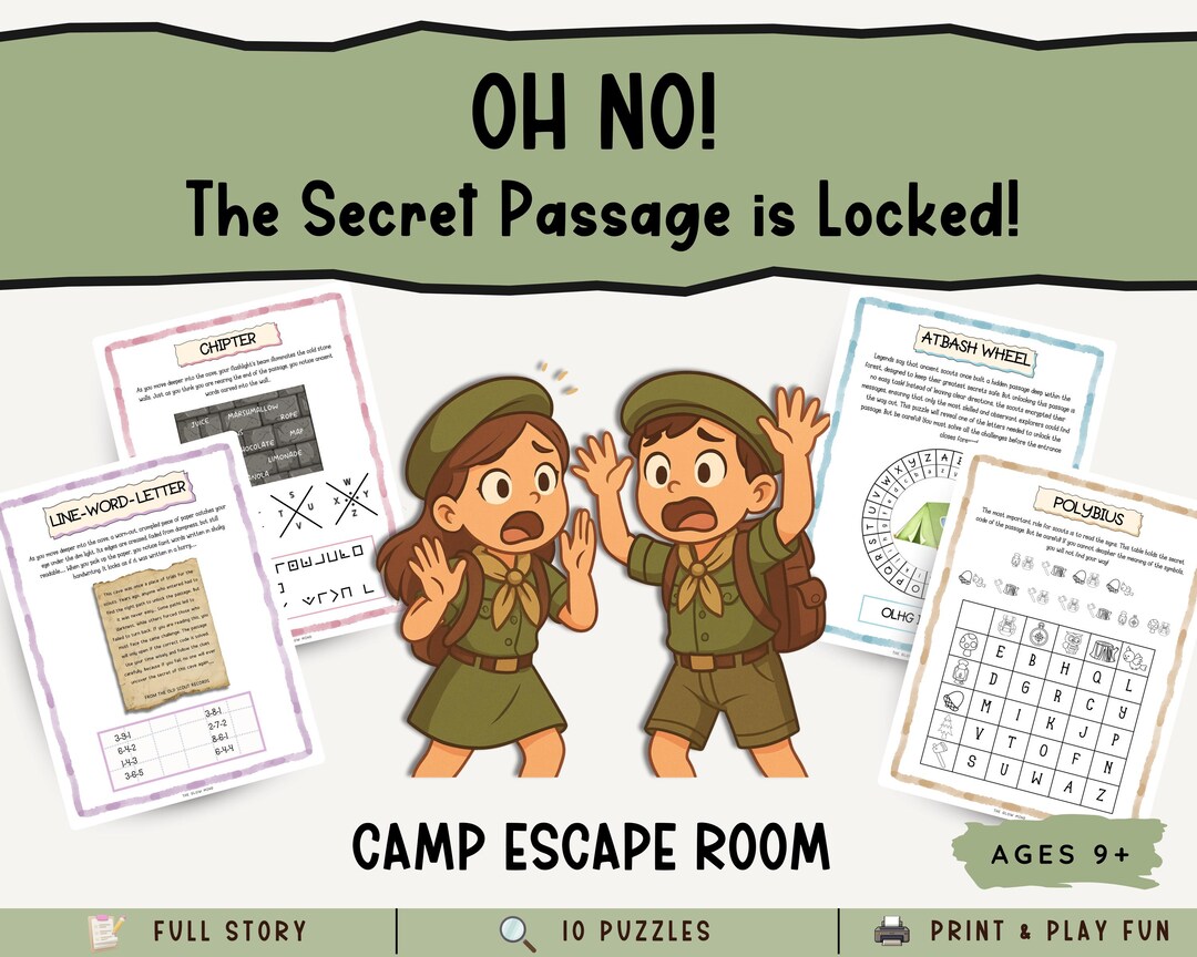 Camping & Scouts Adventure, Printable Mystery Puzzle Escape Room for ...