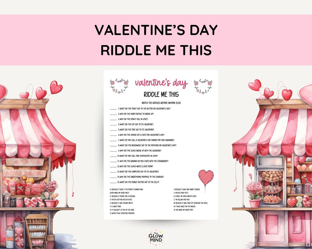 Valentine’s Day Riddle Game, Valentine’s Day Riddle Match, Fun ...