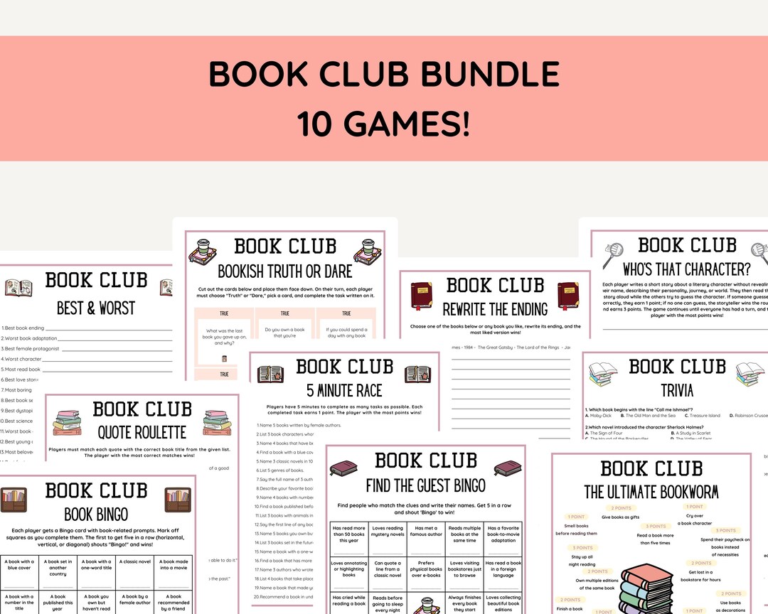 Book Club Bundle, Fun Printable Games for Book Lovers, Book Club Party ...
