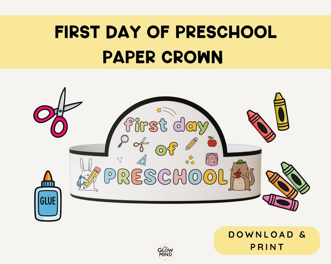 First Day of Preschool Paper Crown: DIY Coloring Craft (PDF Download ...