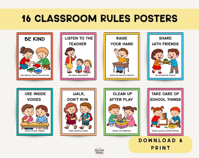 Classroom Rules Posters, Bright & Positive Behavior Charts, Colorful ...