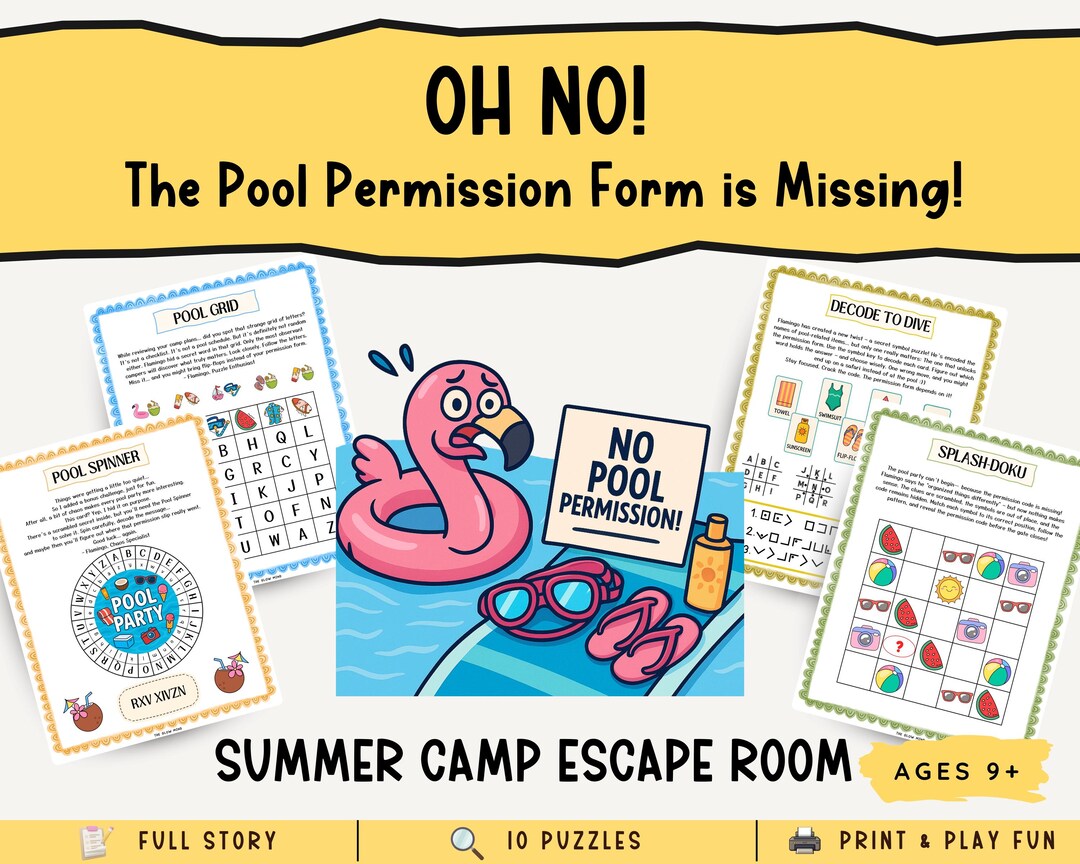 Pool Party Escape Room, Summer Camp Printable Game for Kids, Fun Summer ...