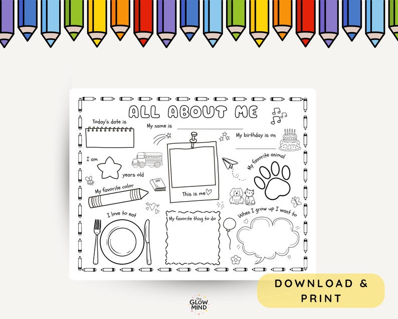 All About Me Worksheet: Back to School Printable Activity (PDF Download ...