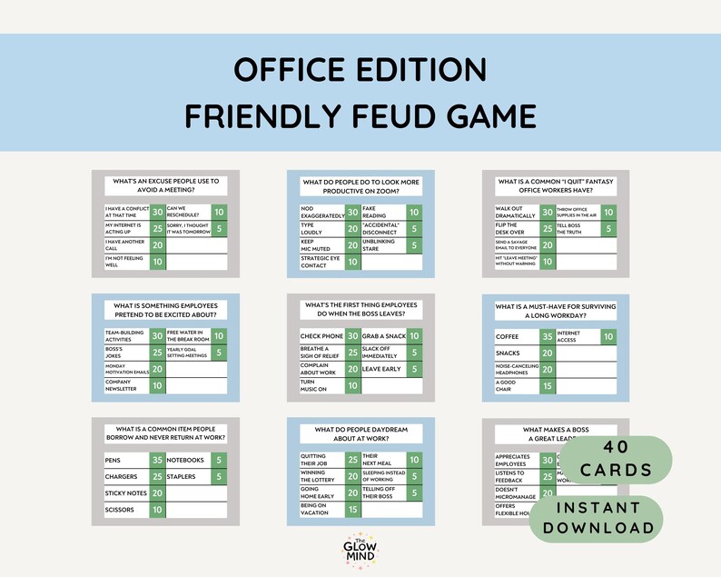 Office Friendly Feud Game, Team Building Game, Office Themed Friendly ...