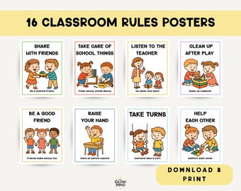 Classroom Rules Posters: Bright & Positive Signs (printable PDF ...