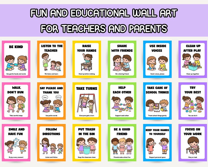 Happy Rainbow Classroom Rules Posters | Behavior Expectations ...