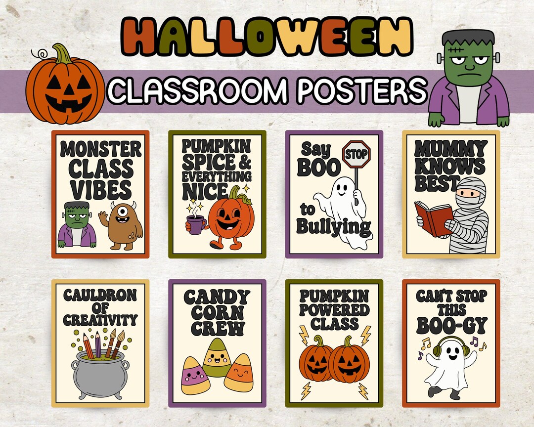 Retro Halloween Classroom Posters, Spooky Bulletin Board (PDF) - Etsy