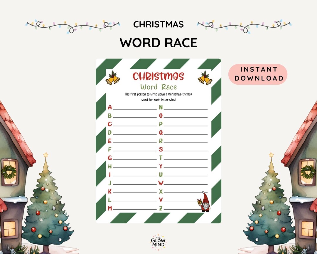 Printable Christmas Word Race, Christmas Word Challenge, A Holiday ...