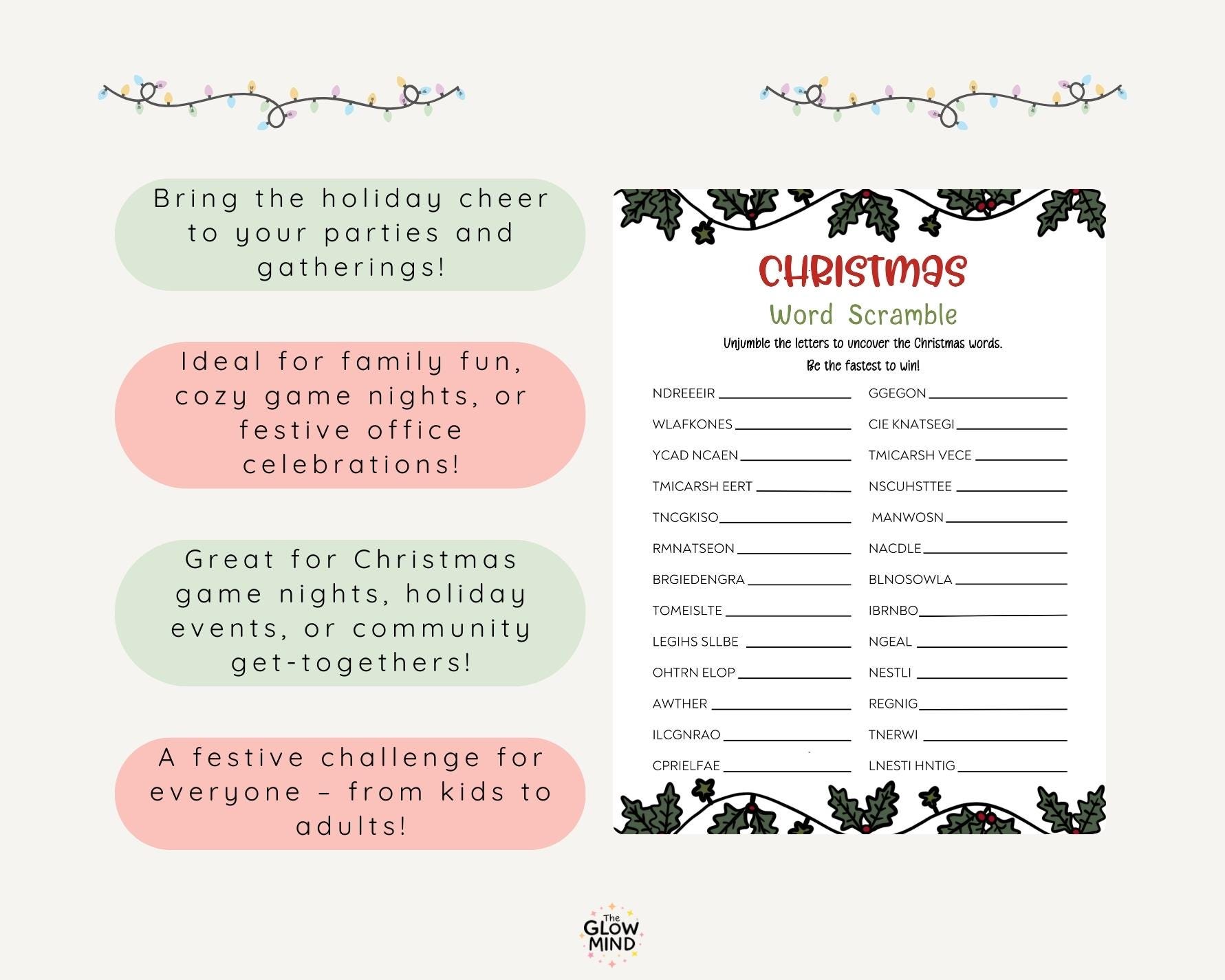 Christmas Word Scramble, Printable Holiday Game for All Ages, Holiday ...