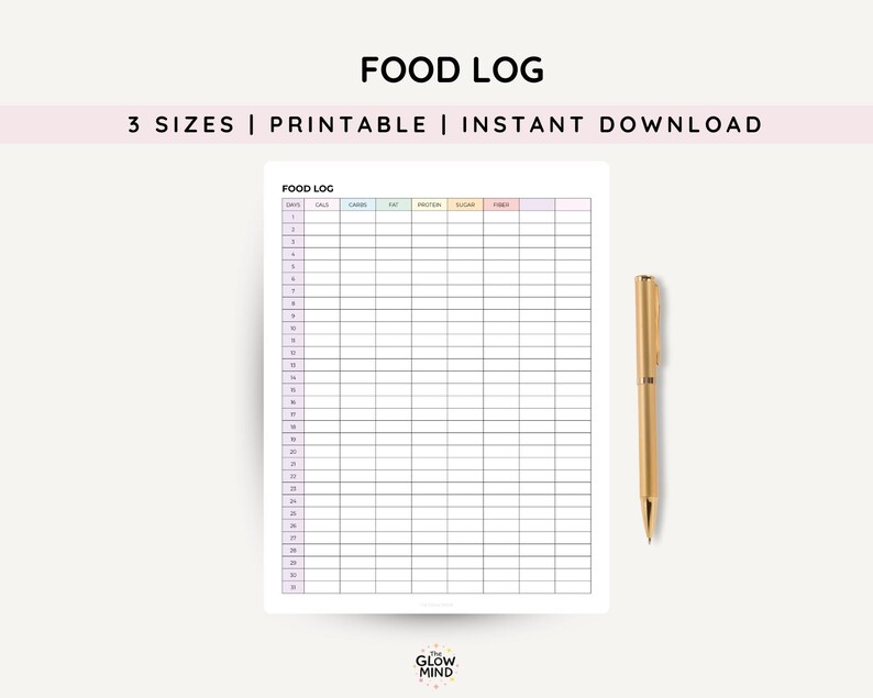 Printable Food Log, Nutrition Tracker, Daily Nutrition Log, Food ...