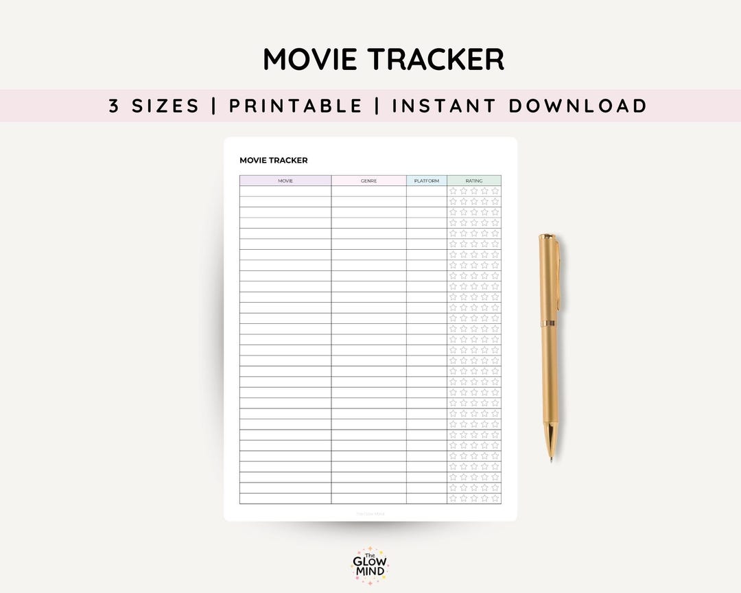 Printable Movie Tracker, Track Your Movies, Printable Movie Organizer ...