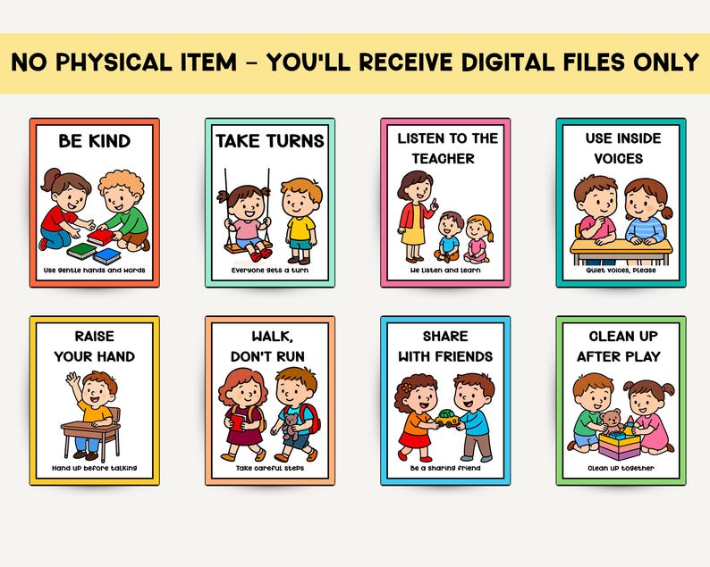 Classroom Rules Posters, Bright & Positive Behavior Charts, Colorful ...