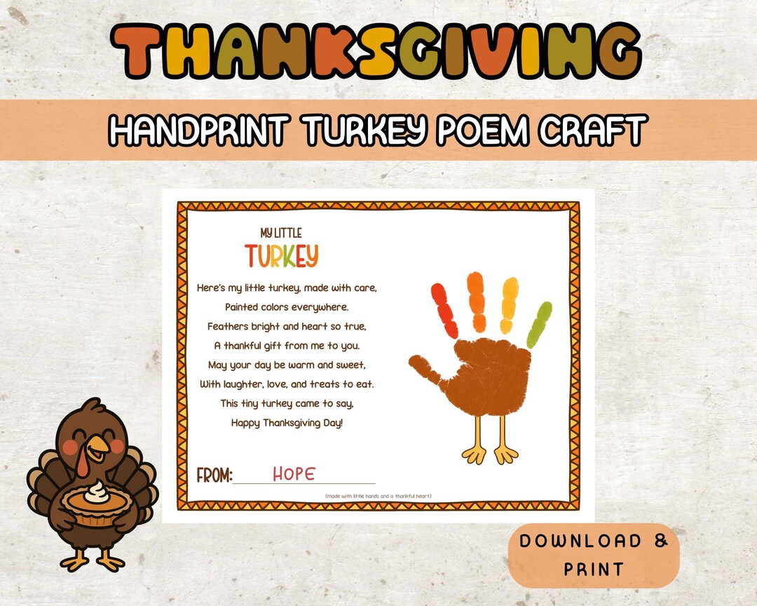 Thanksgiving Handprint Turkey Poem Craft, Preschool & Kindergarten ...