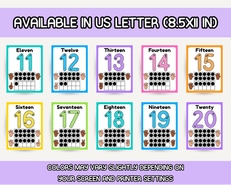 Rainbow Ten Frame Number Posters 0-20 | Kindergarten Math Learning ...
