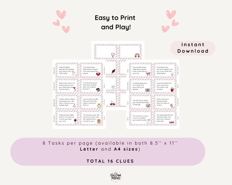 Valentine’s Day Scavenger Hunt Printable Clue Cards, Fun & Romantic ...
