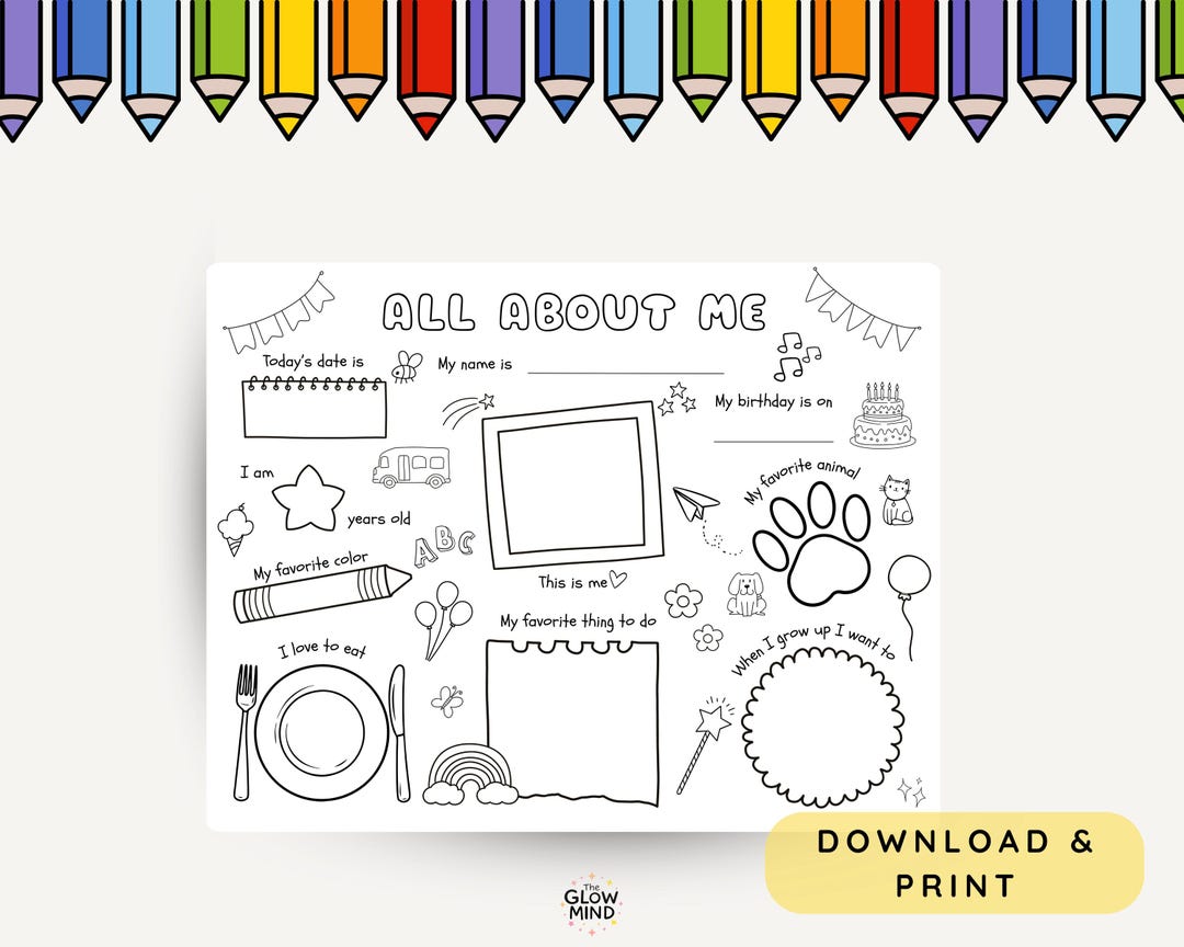 All About Me Printable Activity Sheet: First Day of School Coloring ...