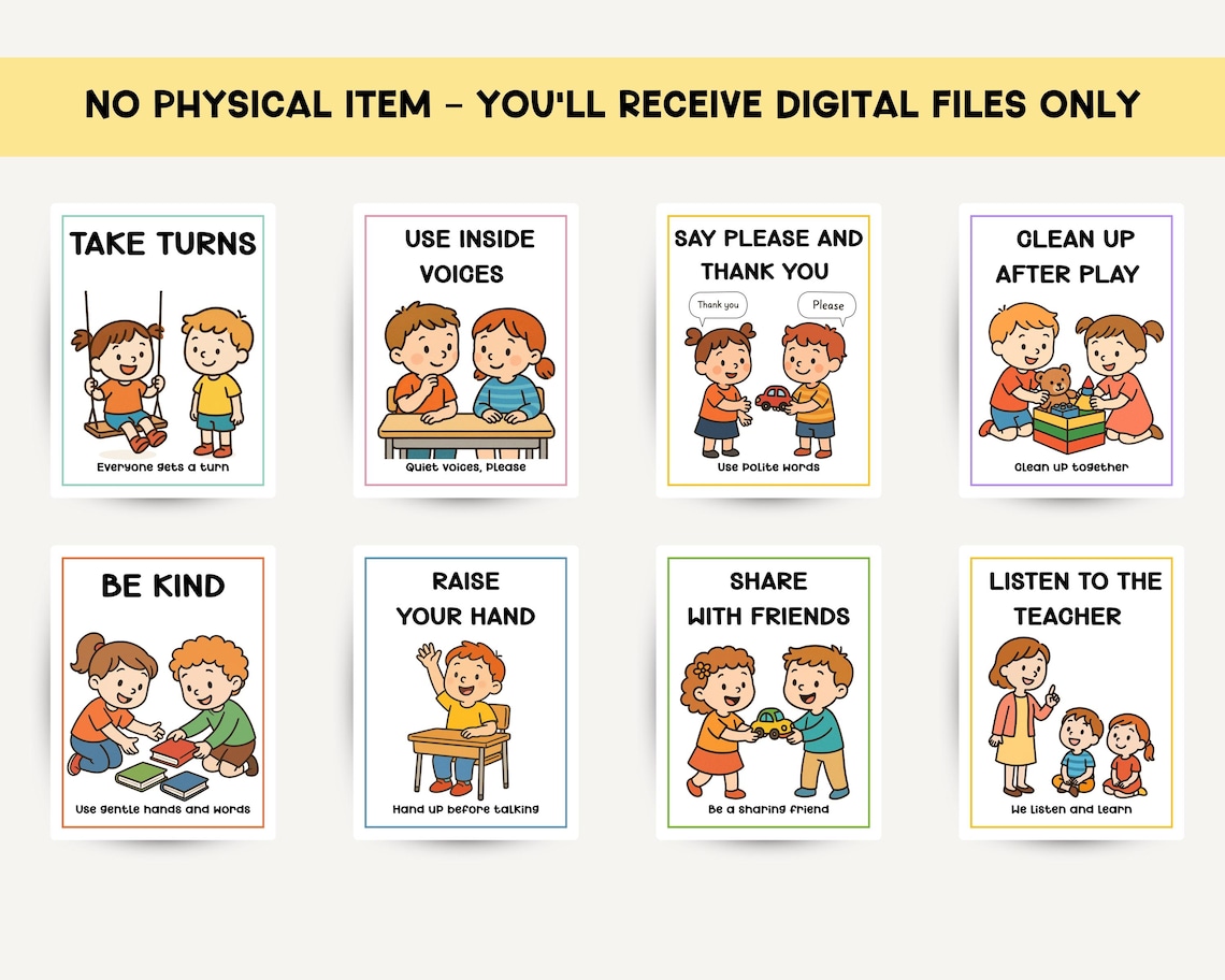 Classroom Rules Posters: Bright & Positive Signs (printable PDF ...