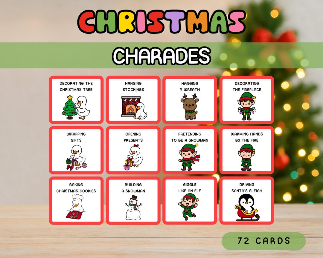 Christmas Action Charades Cards for Kids – 72 Printable Action Promts ...