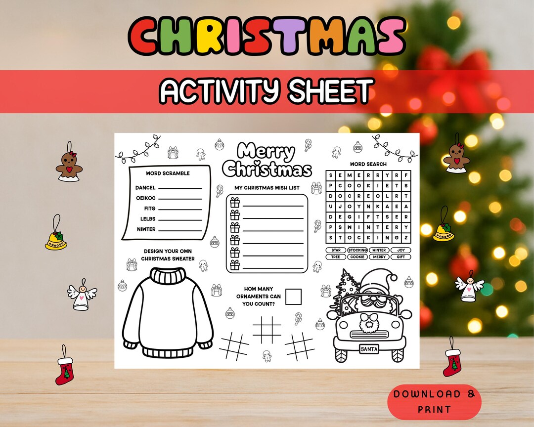 Hoja de actividades navideñas para niños: mantel individual ...